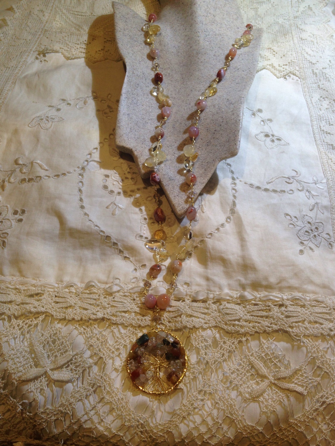 Hand Wrapped Pearl and Crystal Tree of Life Necklace – Nemesis Jewelry NYC